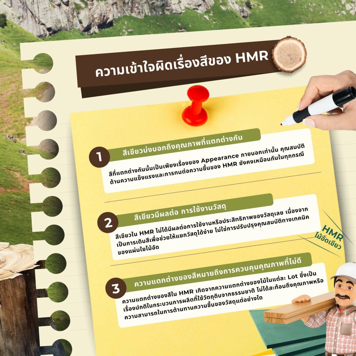 ทำไม ไม้HMR ถึงมีสีเขียว? สีเขียวส่งผลถึงความทนชื้นไหม